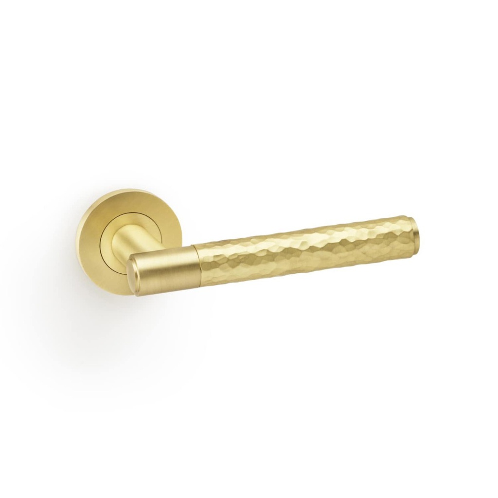 Alexander & Wilks Spitfire Hammered Lever On Round Rose - Satin Brass ...